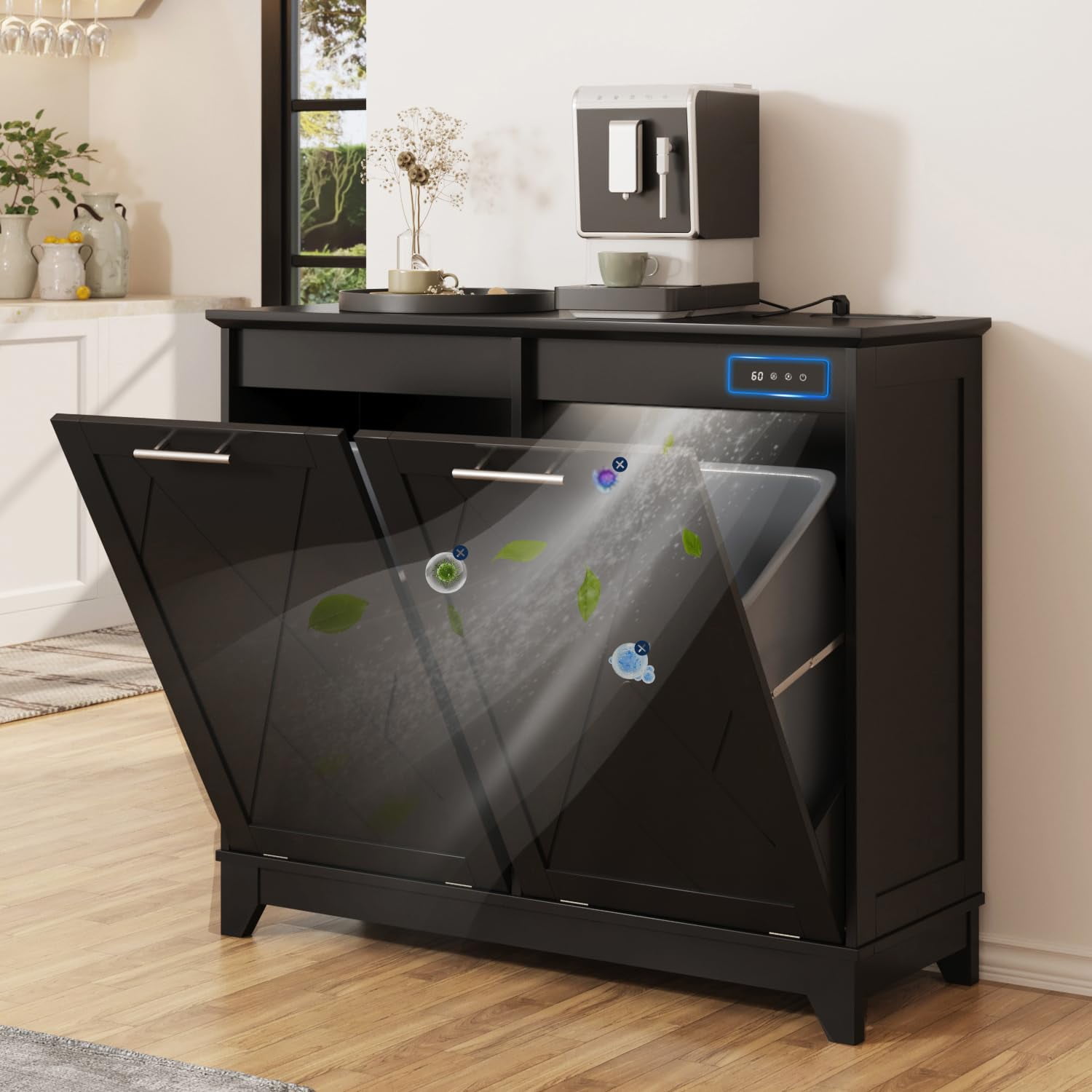 Double Tilt Out Trash Cabinet, Free Standing 10 Gallon Recycling Trash ...