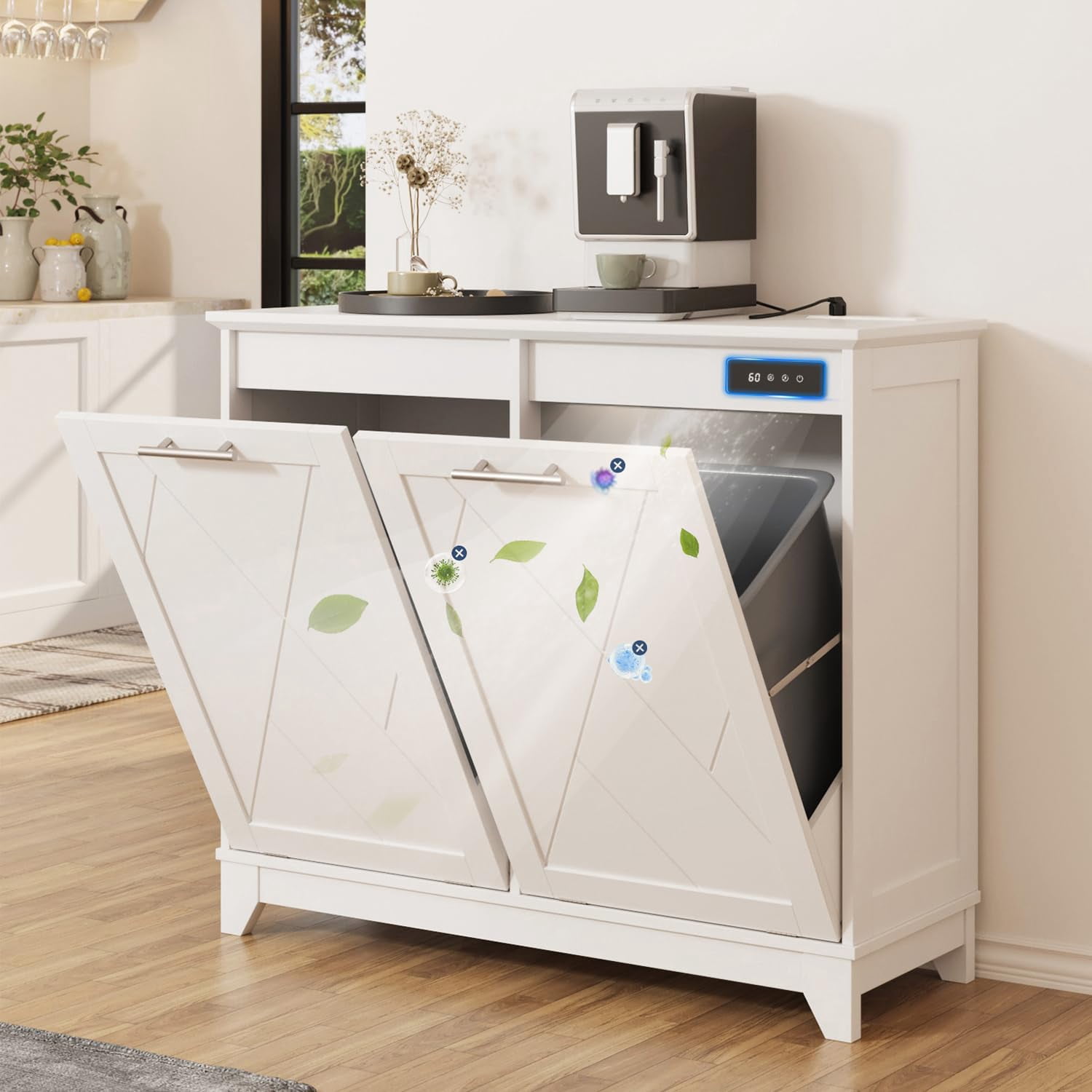Double Tilt Out Trash Cabinet, Free Standing 10 Gallon Recycling Trash ...