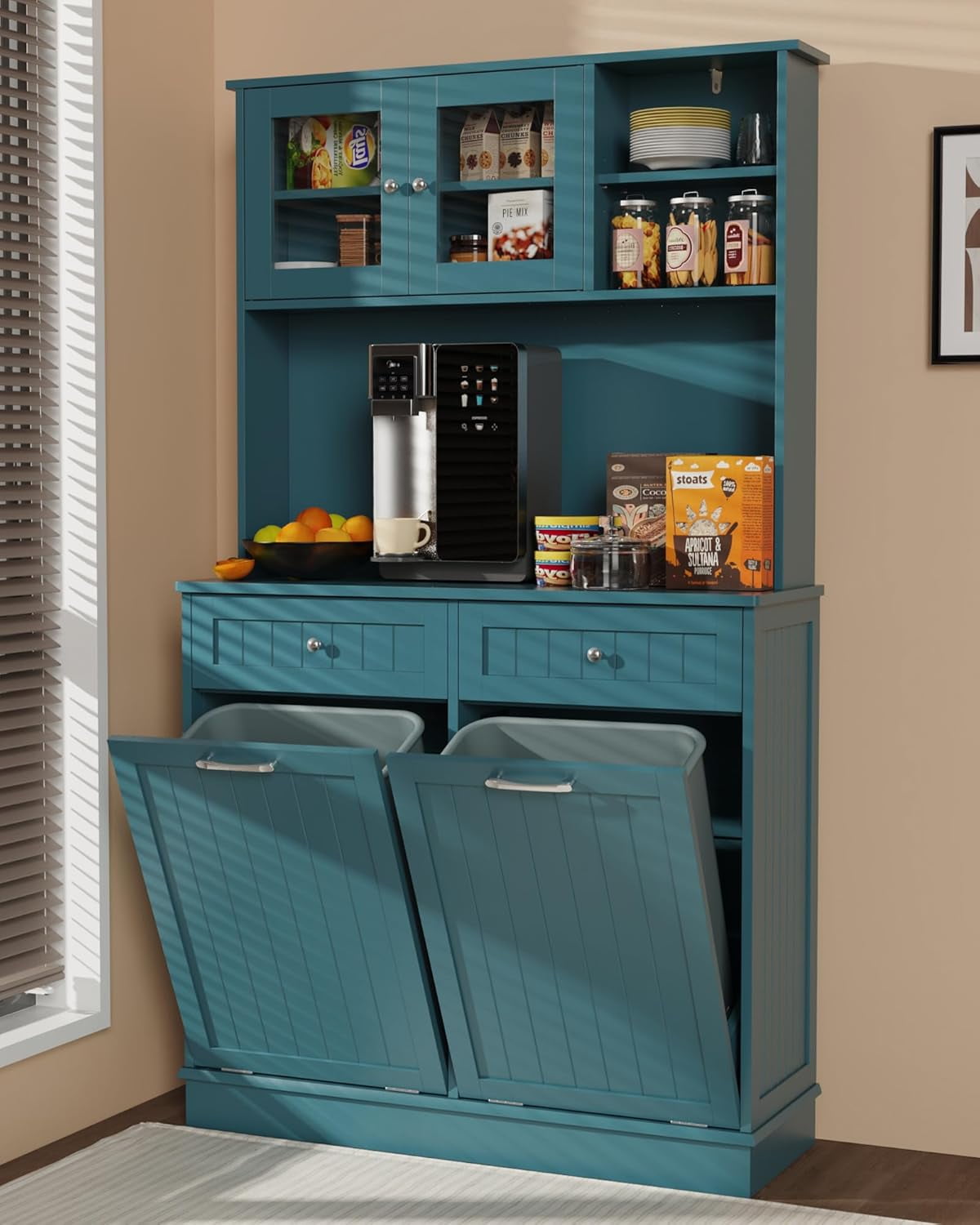 Double Tilt Out Trash Cabinet Storage Cabinet 20 Gallon with Two Solid ...