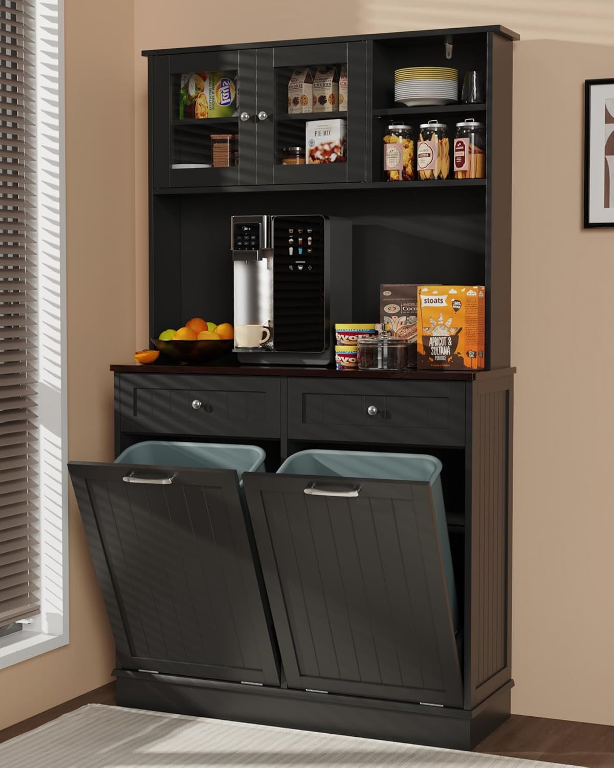 Double Tilt Out Trash Cabinet Storage Cabinet 20 Gallon with Two Solid ...
