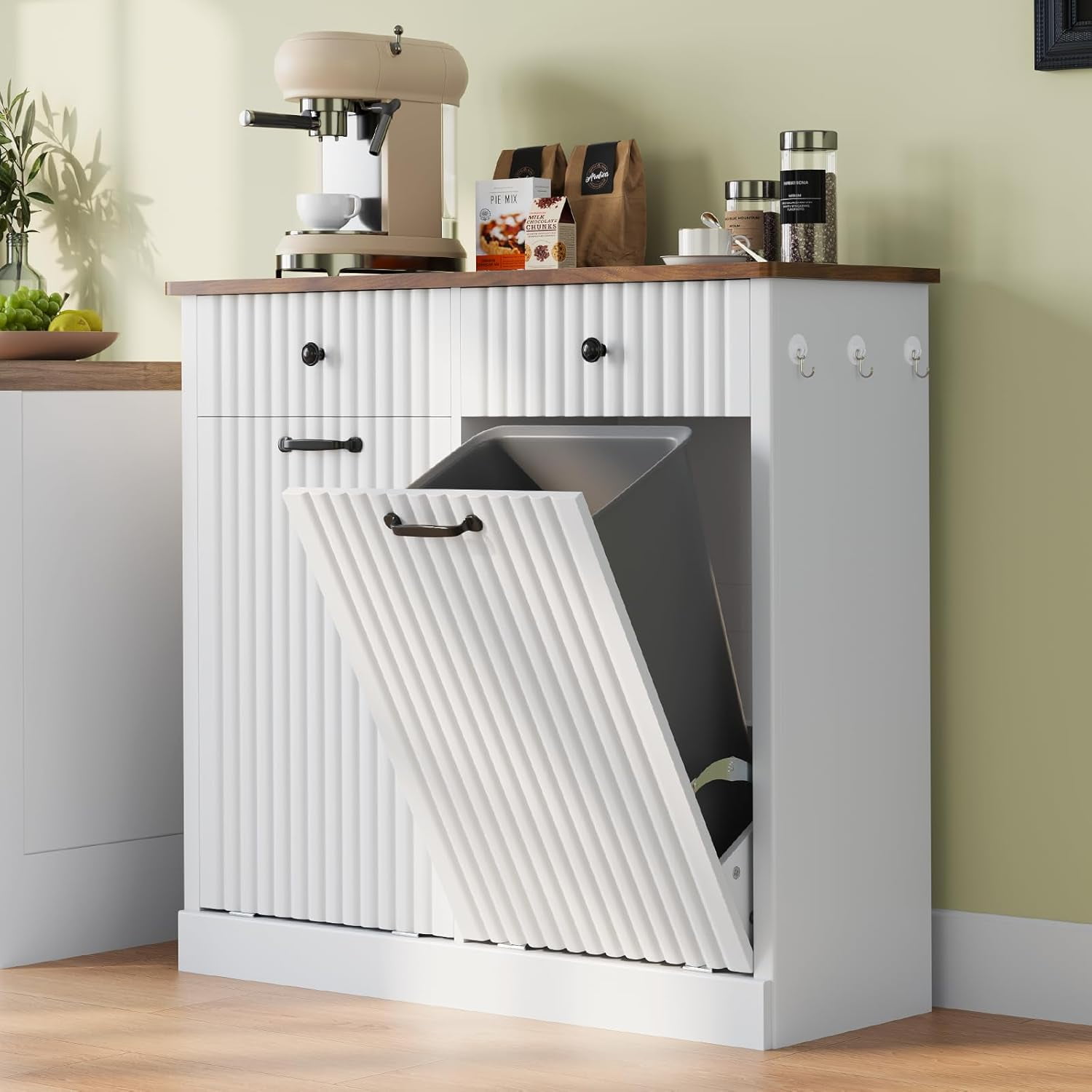 Double Tilt Out Trash Can Cabinet, 20 Gallon Fluted Laundry Hamper ...