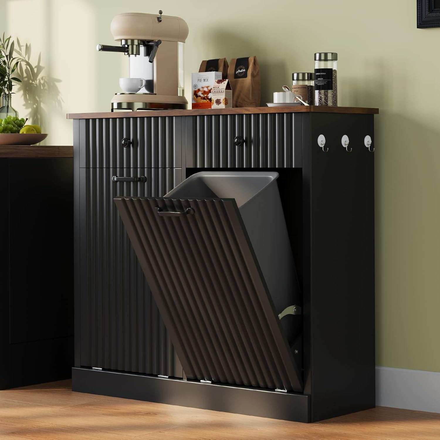 Double Tilt Out Trash Can Cabinet, 20 Gallon Fluted Laundry Hamper ...