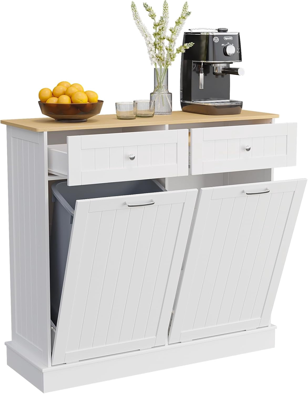 Double Tilt Out Trash Can Cabinet, 20 Gallon Freestanding Kitchen Trash ...