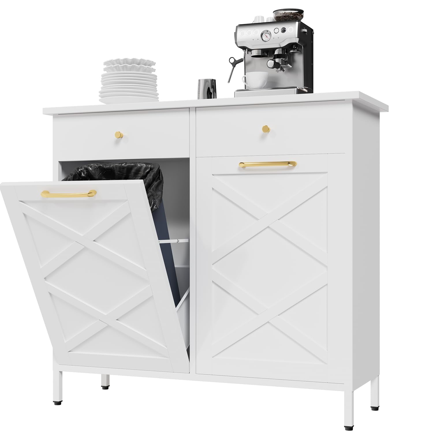 Double Tilt Out Trash Can Cabinet, 20 Gallon Metal Dog Proof Trash Can ...
