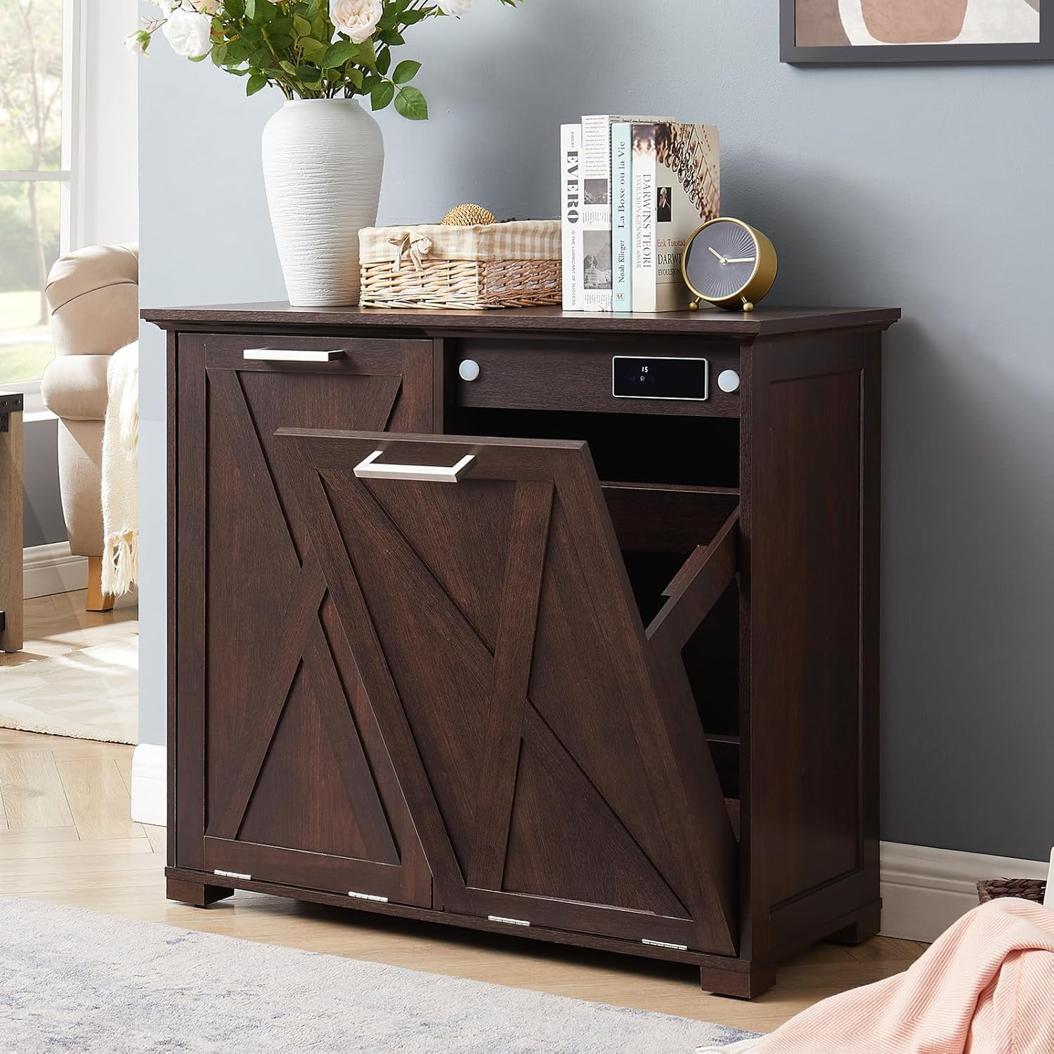 Double Tilt Out Trash Can Cabinet, Hidden Trash Cabinet with A ...