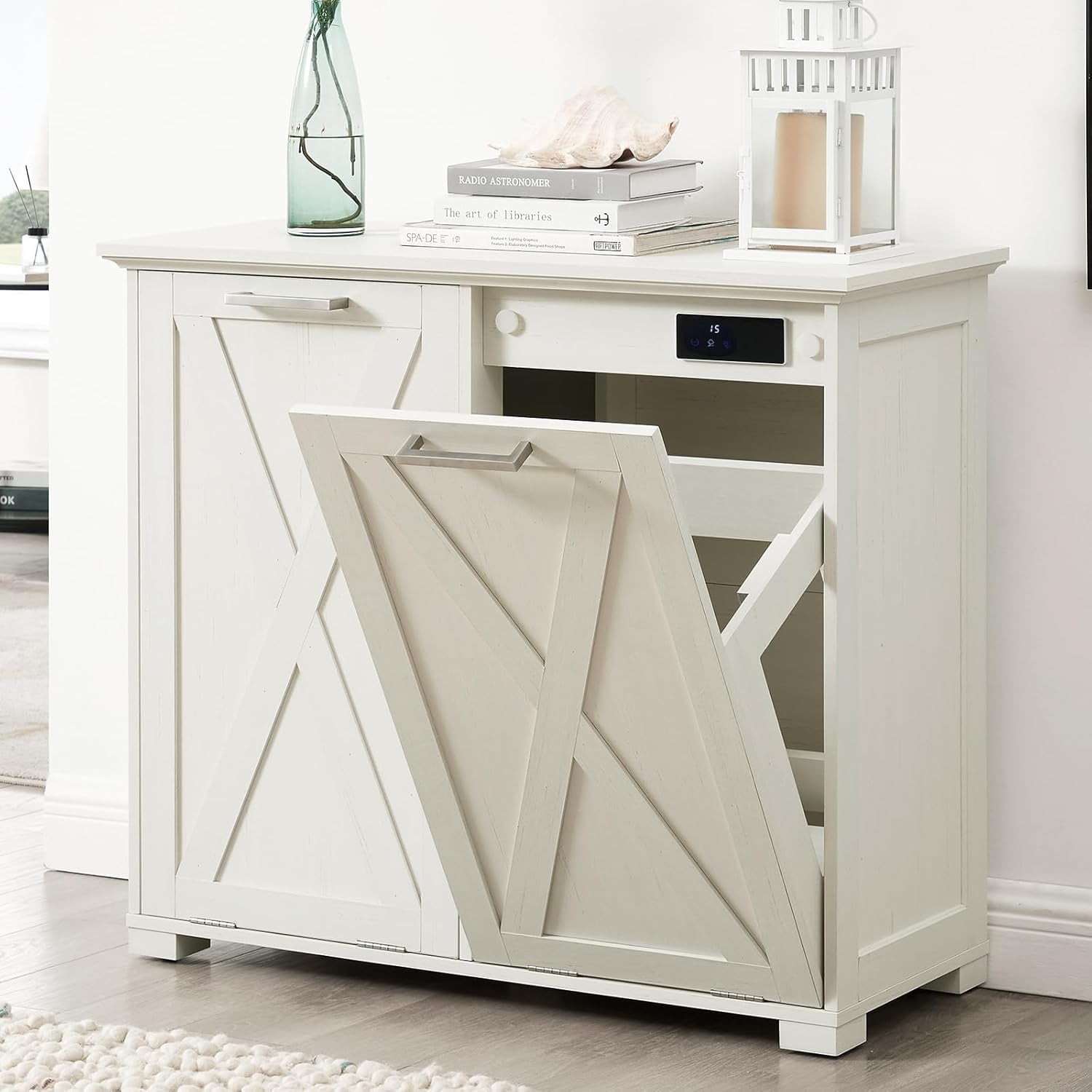 Double Tilt Out Trash Can Cabinet, Hidden Trash Cabinet with A ...