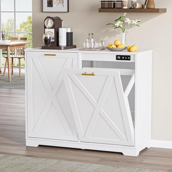 Double Tilt Out Trash Can Cabinet, Wooden Farmhouse Kitchen Garbage Bin ...