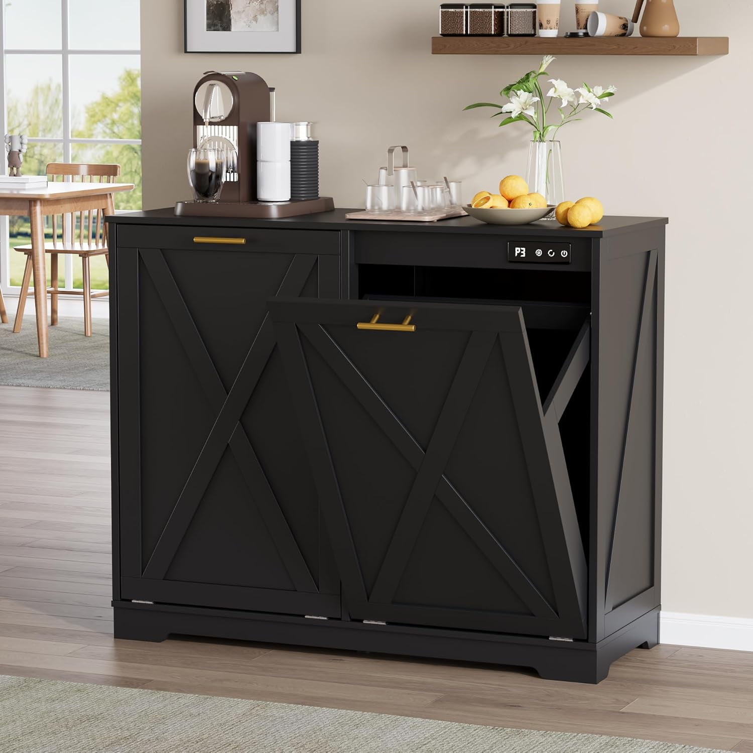 Double Tilt Out Trash Can Cabinet, Wooden Farmhouse Kitchen Garbage Bin ...