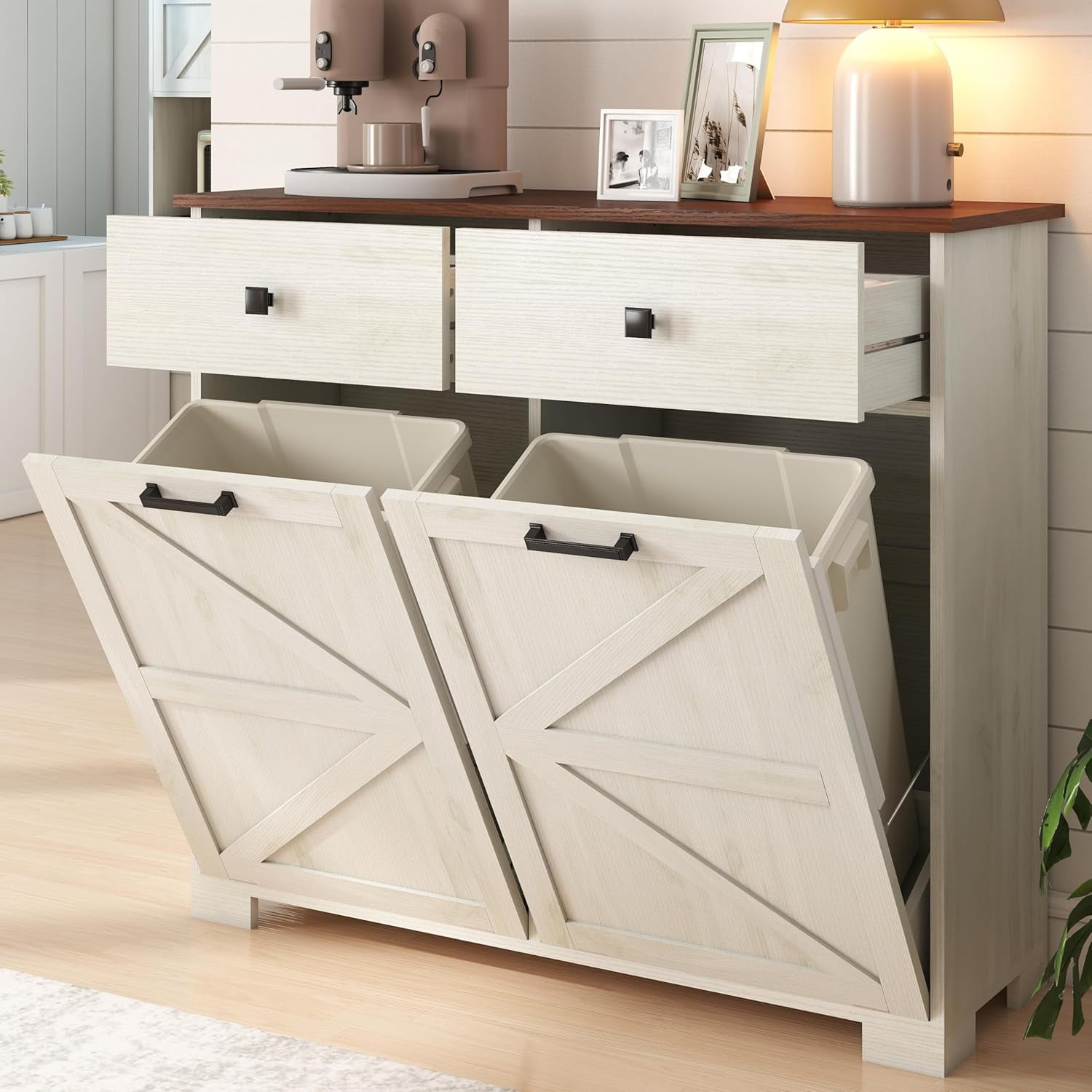 Double Tilt Out Trash can Cabinet, 20 Gallon Hidden Pull-Out Trash Can ...