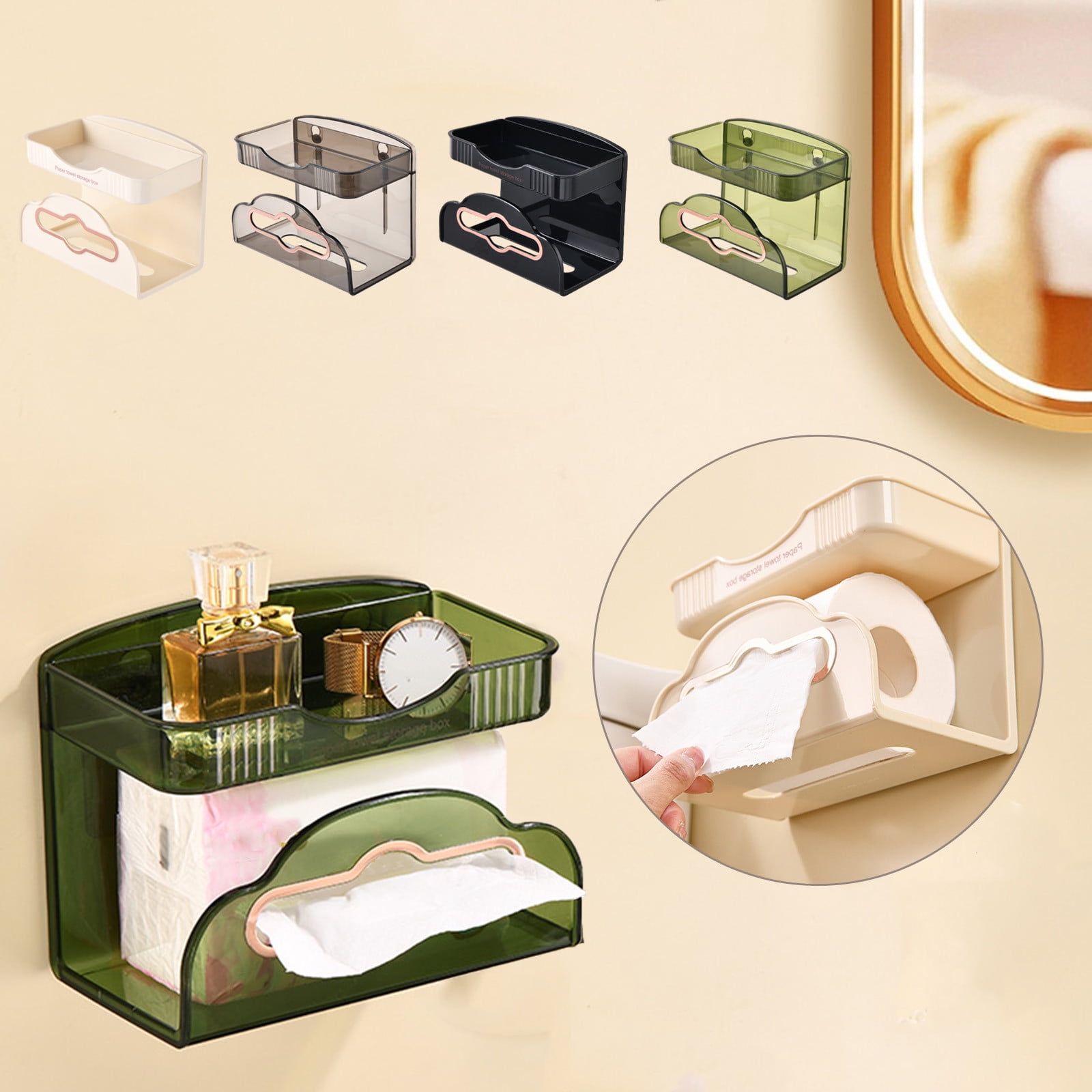 Double Tissue Box Pull-Out Wall Mounted Tissue Holder, Multi-functional ...