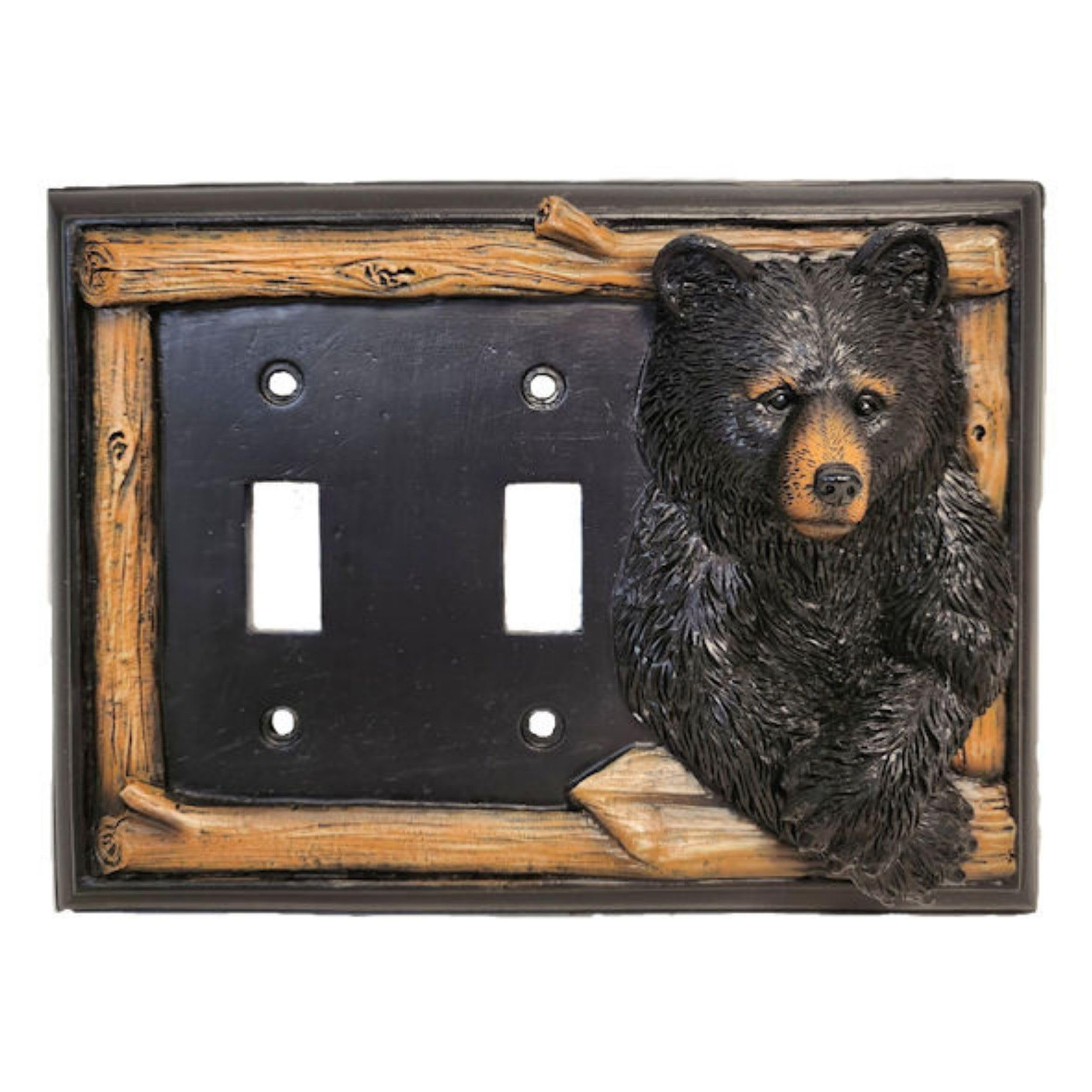 Double Toggle Decorative Light Switch Cover Plate with Black Bear and Tree Branch Accents ...