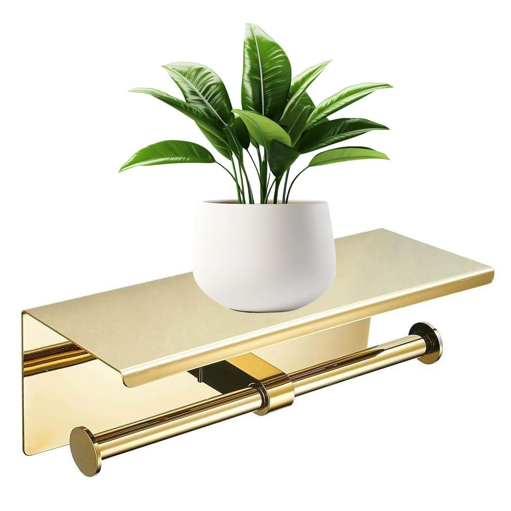 Double Toilet Paper Holder with Phone Shelf Dual Roll Tissue Holder ...