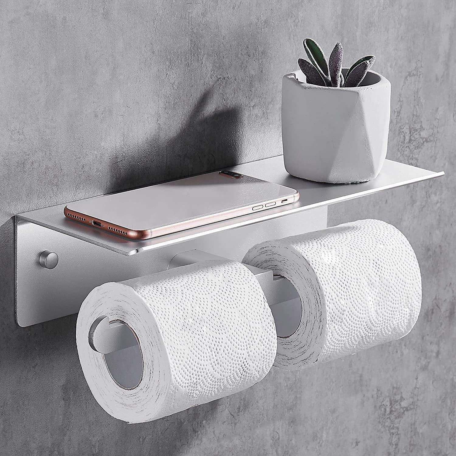 Double Toilet Paper Holder with Shelf Wall Mount, Dual Self Adhesive ...