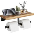 Double Toilet Paper Holder with Wood Shelf Wooden Wall Mount Toilet ...