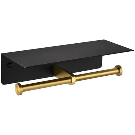 Double Toilet Paper Holder with Phone Shelf Black & Gold, 304 Stainless ...