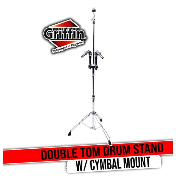 Griffin Double Tom Drum Stand with Cymbal Arm - Adjustable Percussion ...