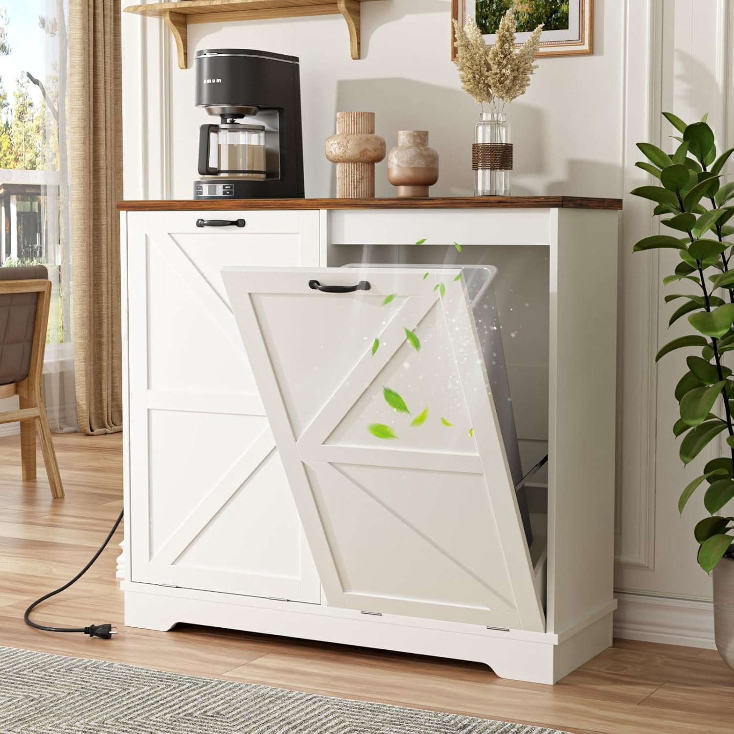 Double Trash Can Cabinet, 26 Gallon Farmhouse Tilt Out Trash Cabinet ...