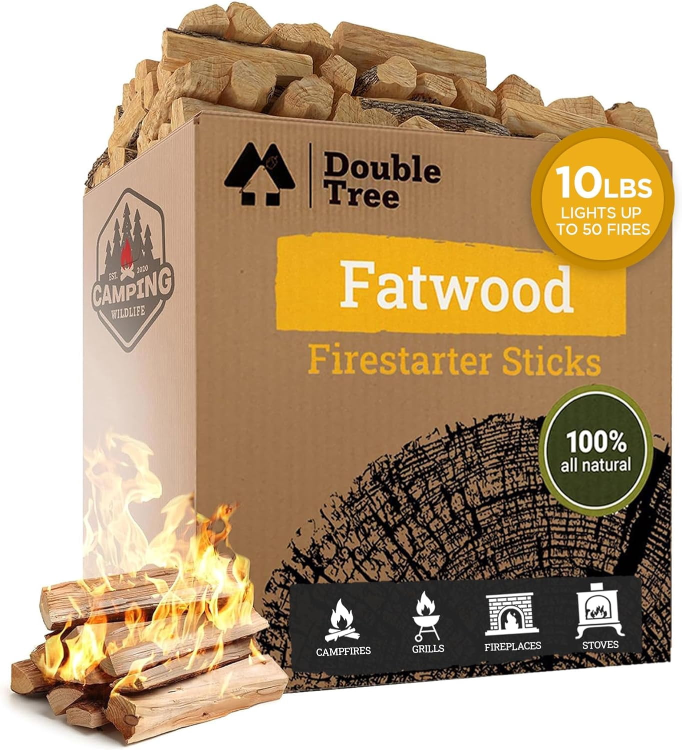 Double Tree Fatwood Fire Starter Sticks - Premium Organic Resin Rich ...