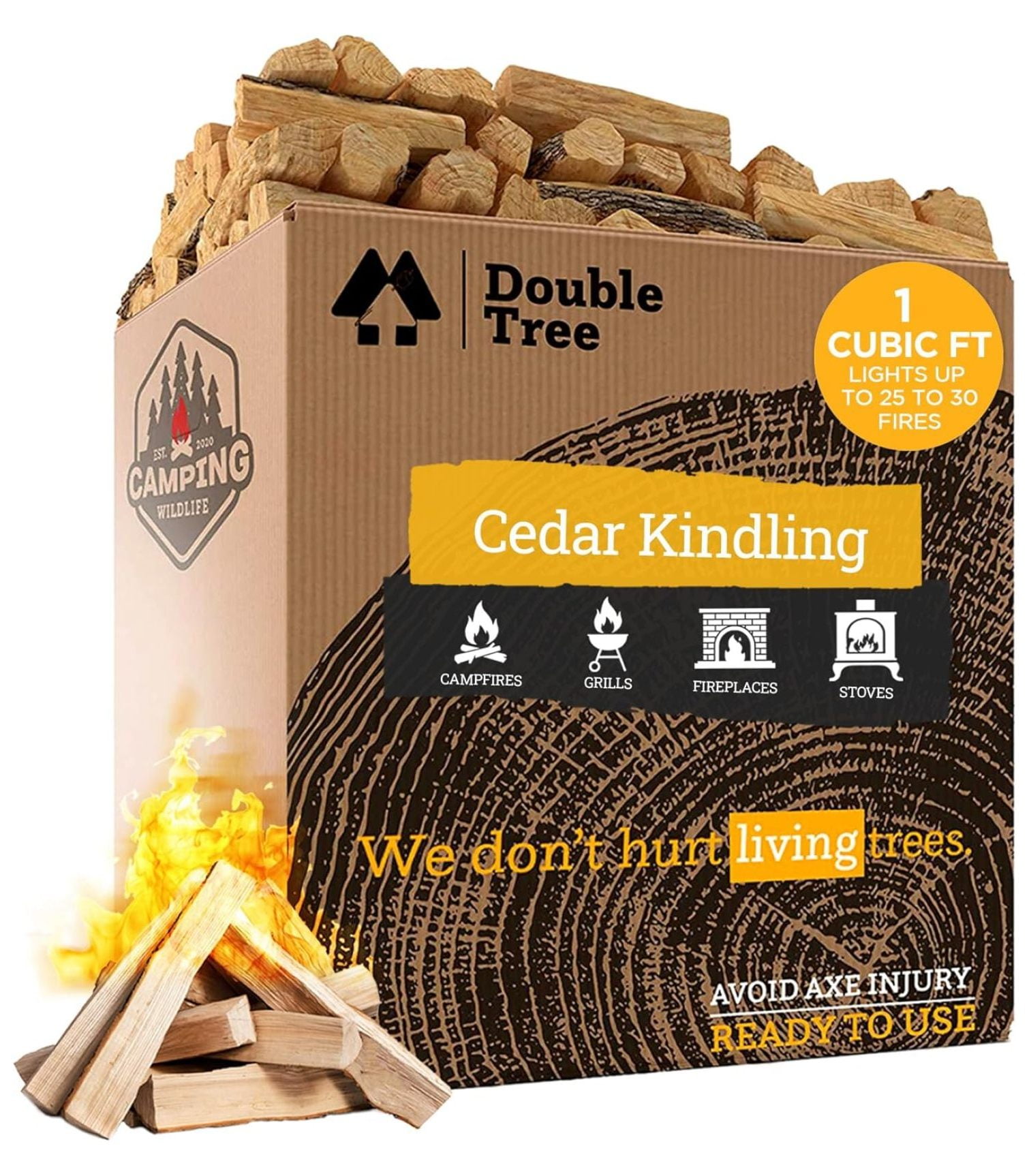 Double Tree Fire Starter Sticks - 100% Natural Cedar Wood Kindling, Quick & Easy Burning for ...
