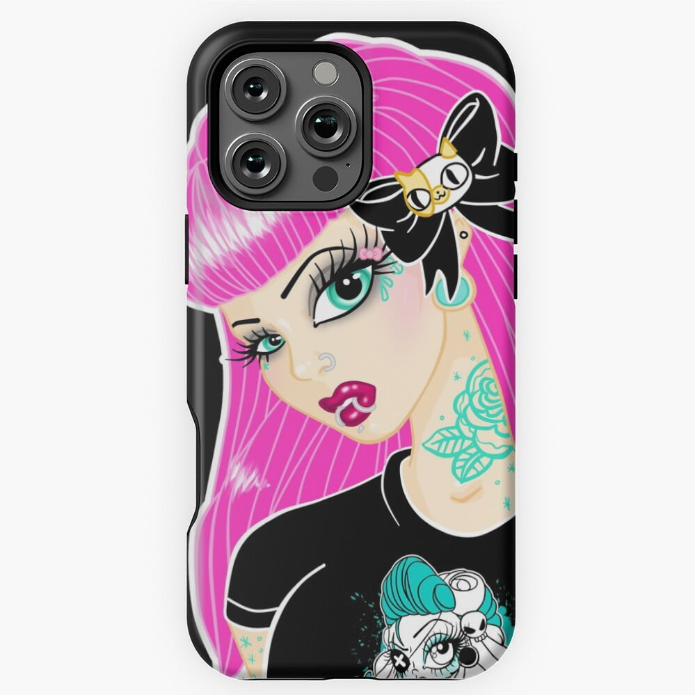 Double Trouble Cherry Skeleton Head Tattoo Phone Case for iPhone 16 15 ...