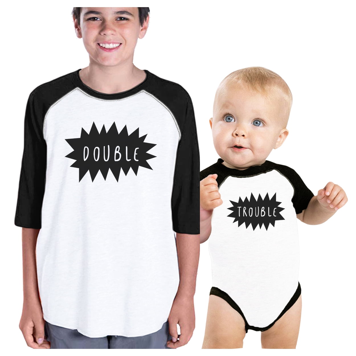 Double Trouble Kid and Baby Matching Black And White Baseball Shirts ...