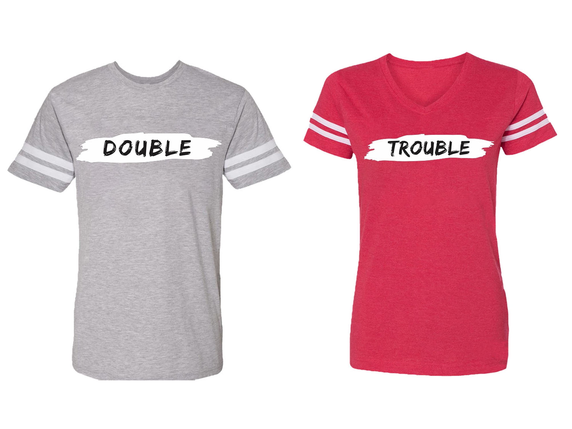 Double Trouble Matching Couple Cotton Jerseys (Men Heather / Women Red ...
