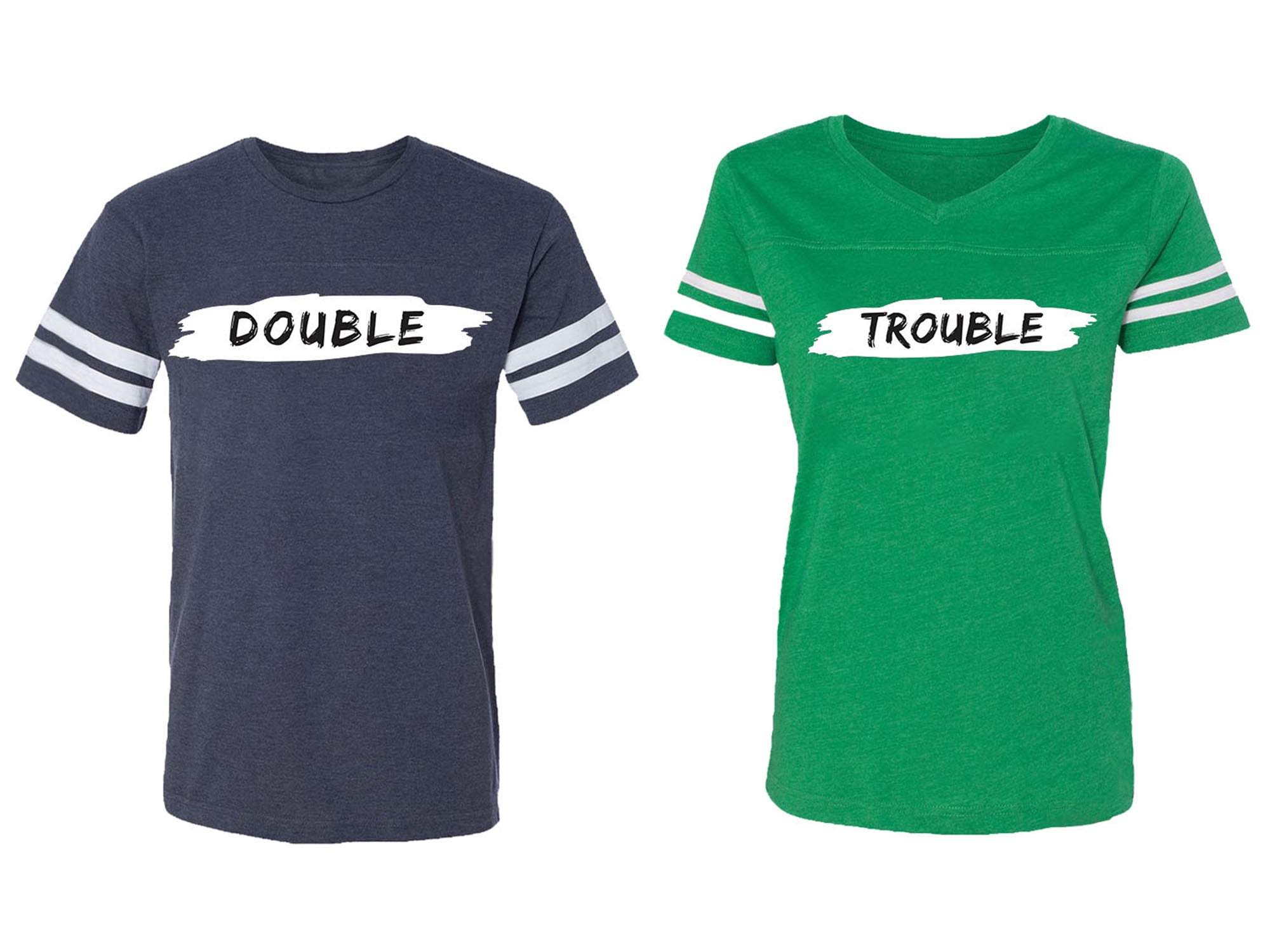 Double Trouble Matching Couple Cotton Jerseys (Men Navy / Women Green ...
