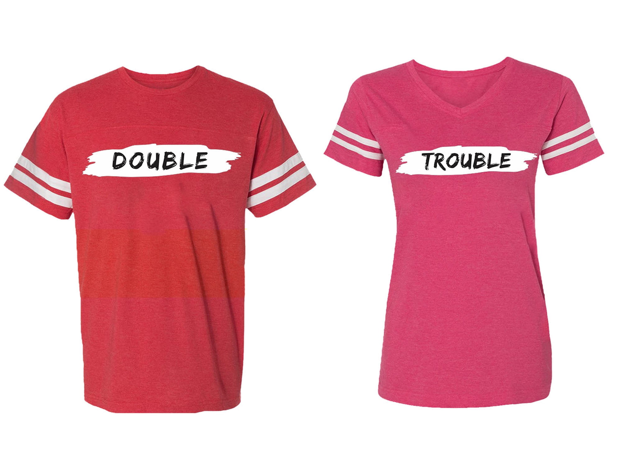 Double Trouble Matching Couple Cotton Jerseys (Men Red / Women Pink ...