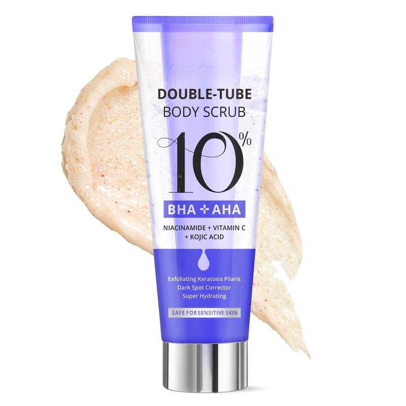 Double-Tube Body Scrub - Inner Tube with 10% AHA & BHA to Exfoliate Keratosis Pilaris and Reduce ...