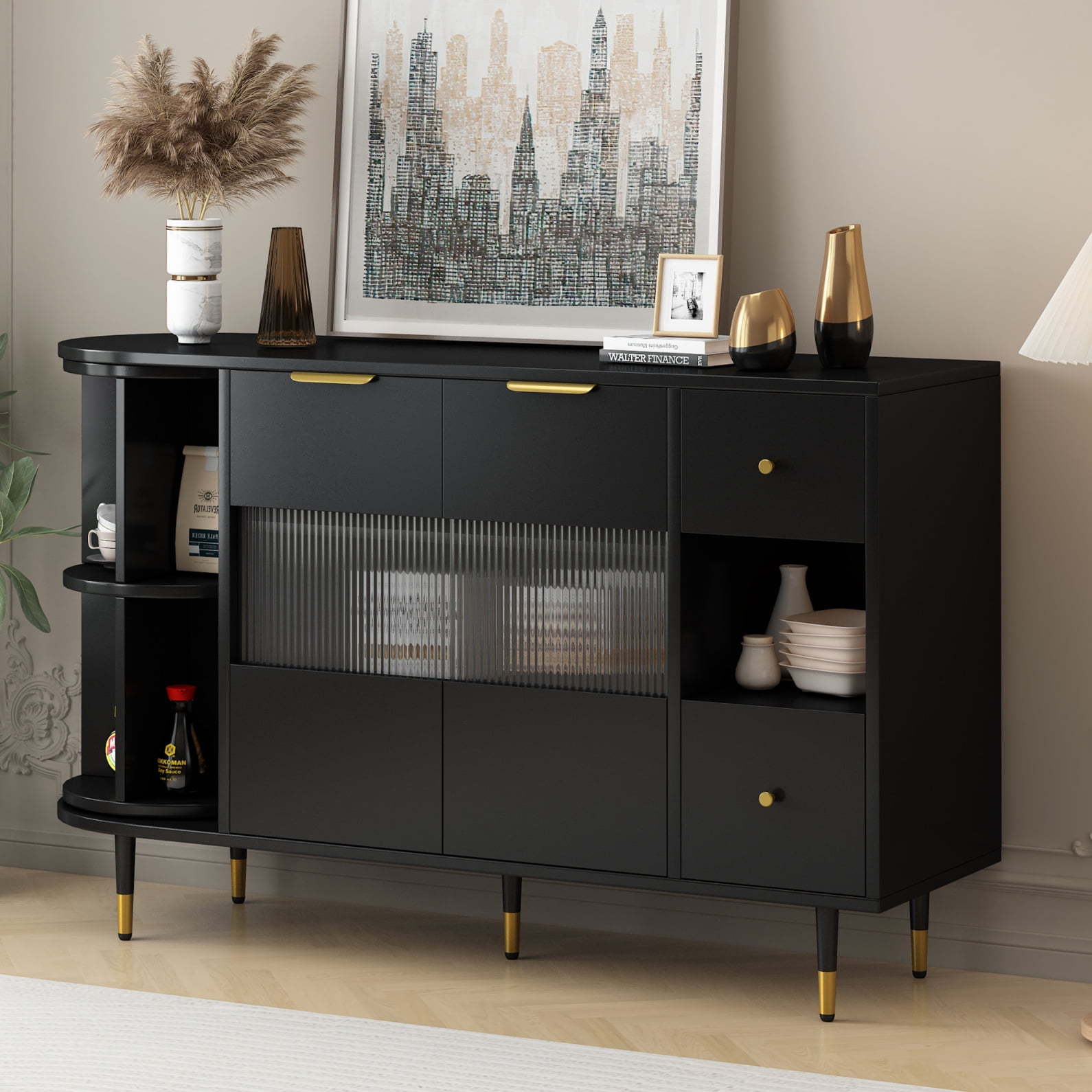 Double Turntable Storage Cabinet with 3 Level Hidden Storage Rack and ...