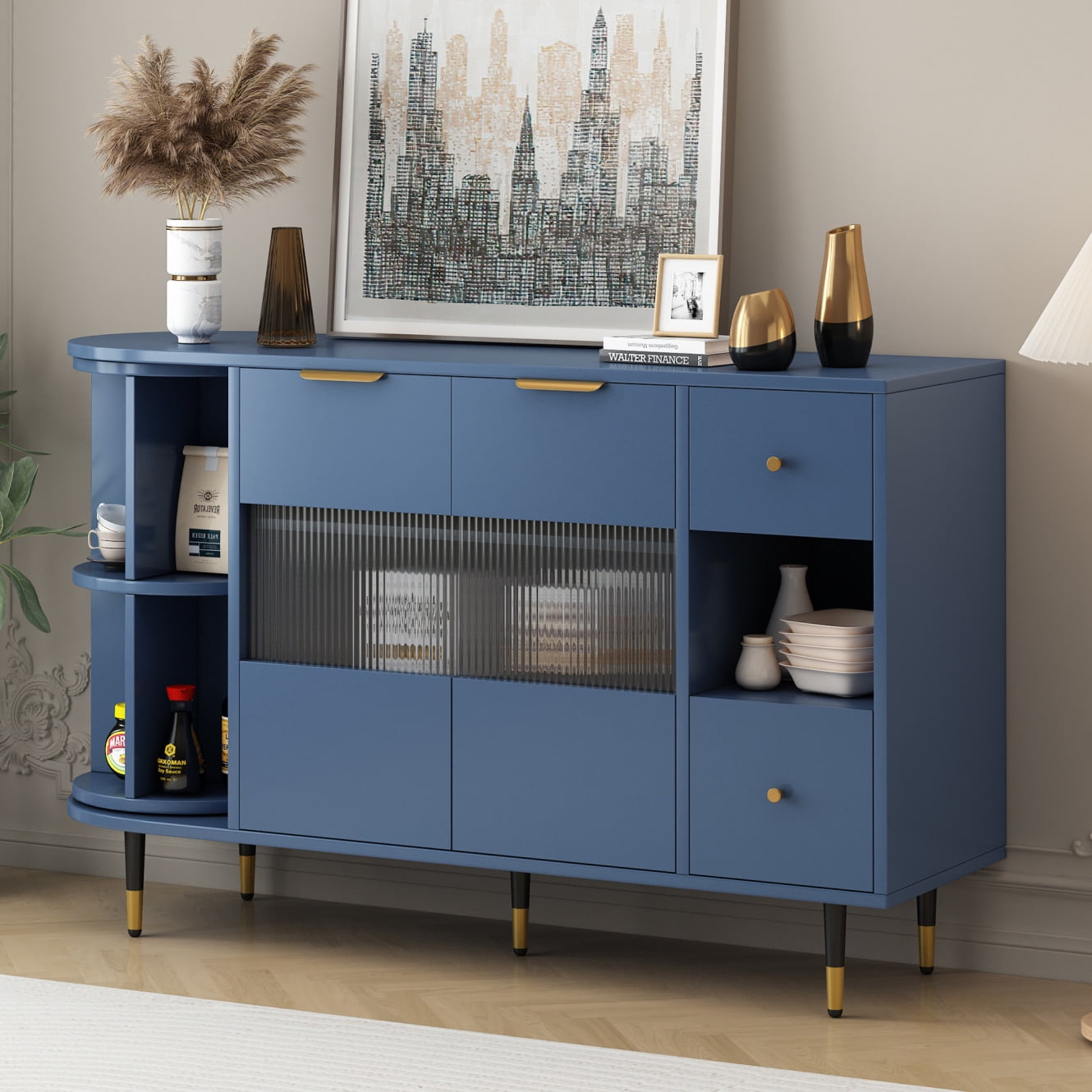 Double Turntable Storage Cabinet with 3 Level Hidden Storage Rack and ...
