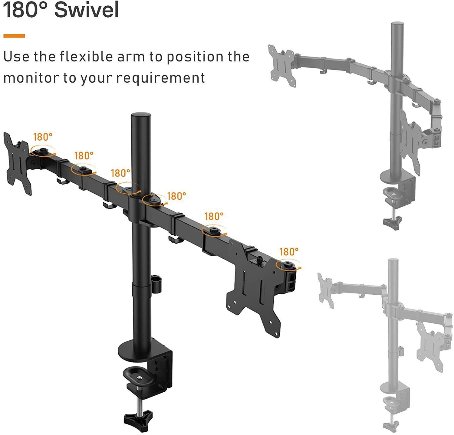 Double Twin Arm Desk Mount Bracket LCD Computer Monitor Stand 10”-27 ...