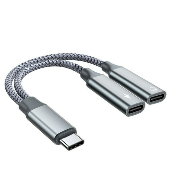 Double Type C Headphone Charging Adapter Splitter 60W Fast Charges ...