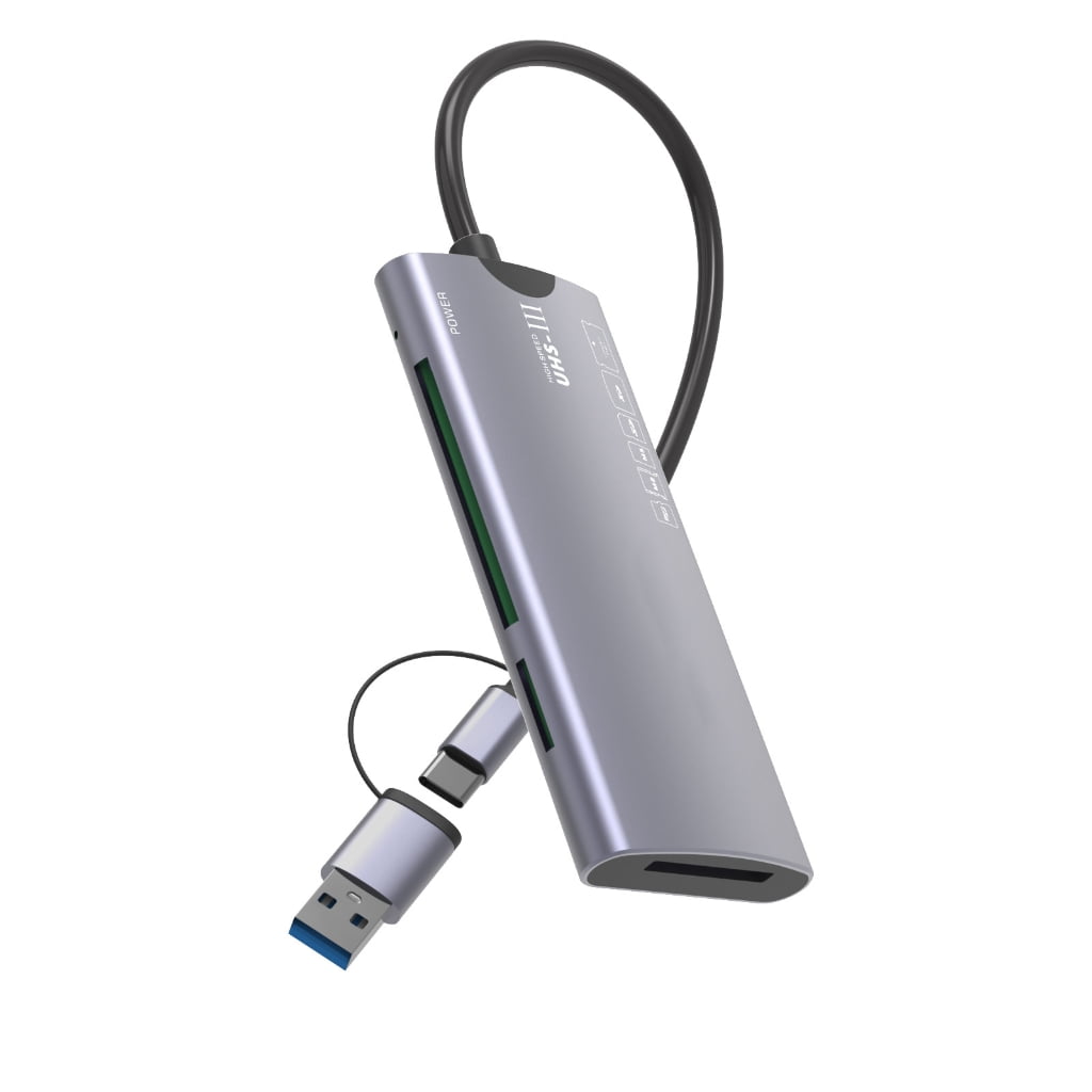 Double USB C and USB A USB3.0 6 in 1 Card Reader Aluminum Alloys ...
