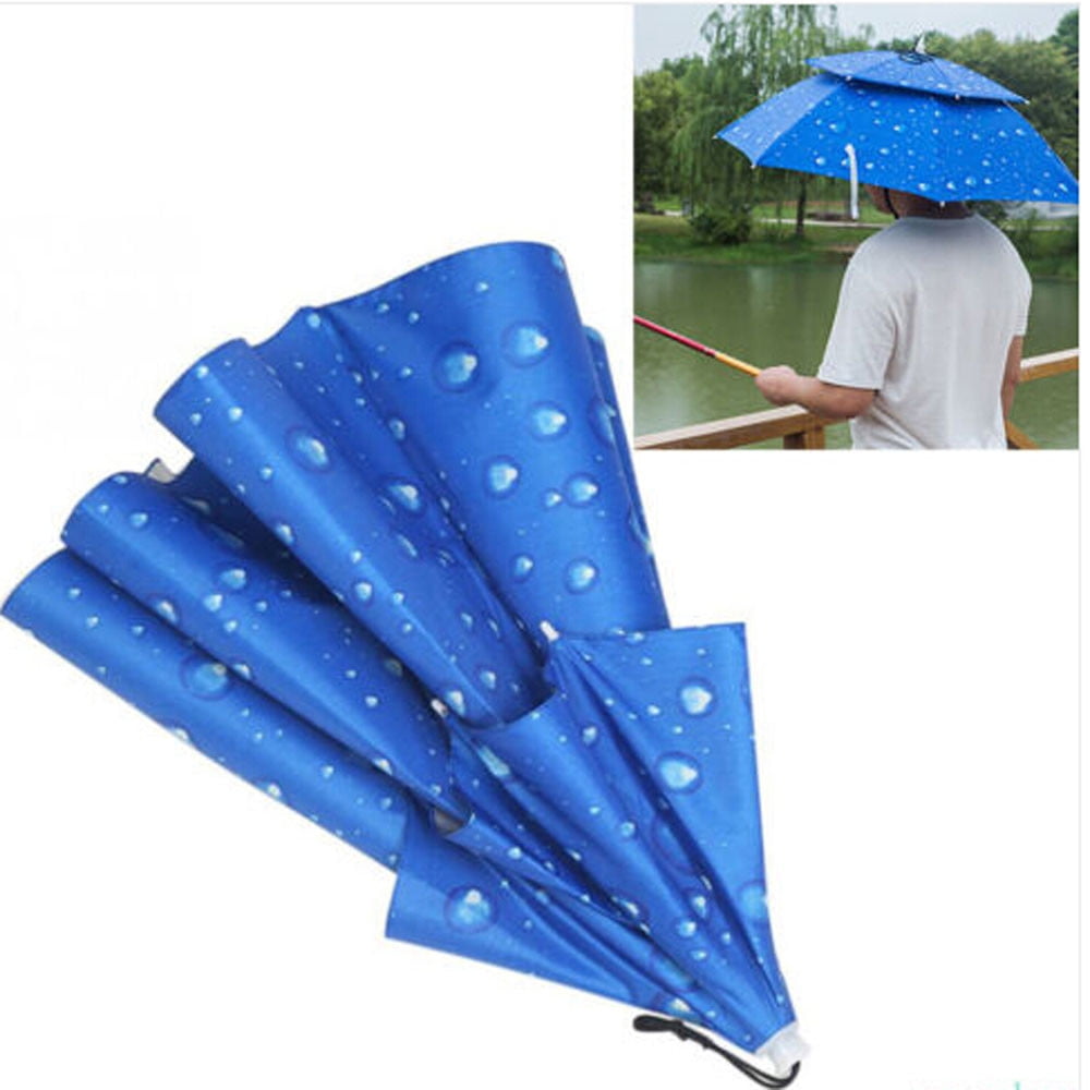 Double Umbrella Hat for Sun and Rain - Foldable Multicolor Camping ...