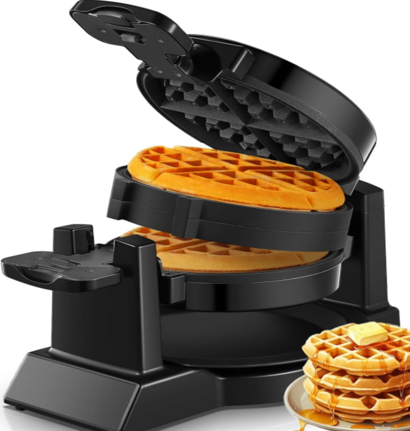Double Waffle Maker, 1400W Rotating Belgian Waffle Iron with Nonstick ...