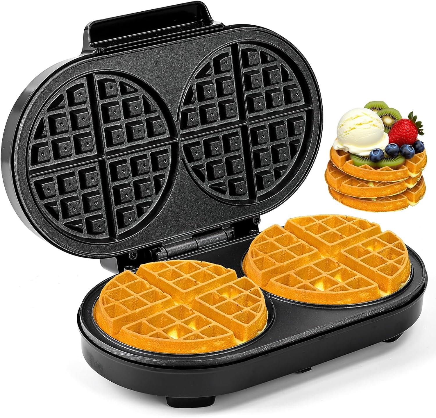 Double Waffle Maker 6 Inch, 1200W Belgian Waffle Maker for Breakfast ...