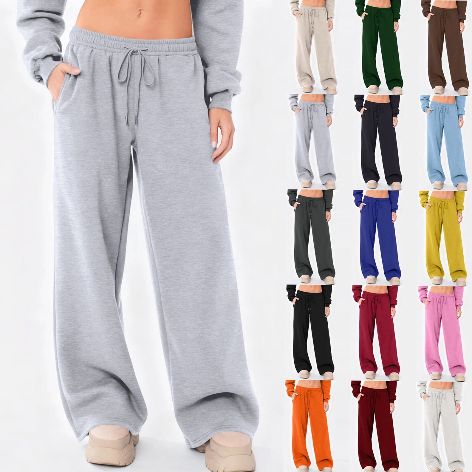 Double Waisted Wide Leg Sweatpants for Women – Baggy Casual Athletic ...