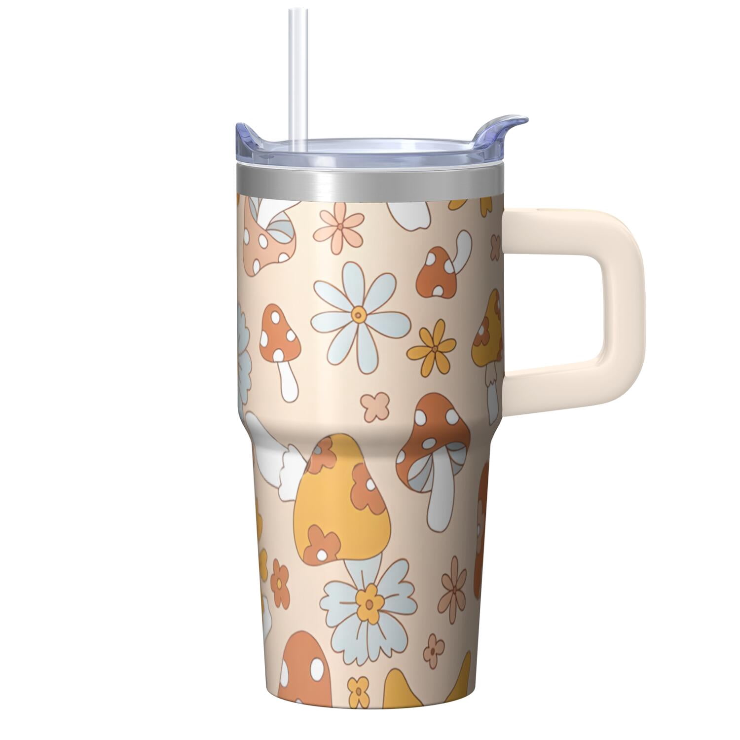 Double Wall 20oz Insulated Tumbler, Features Handle & Straw, Leak Proof ...