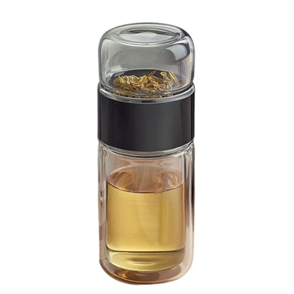 Double Wall Borosilicate Glass Teas Cup With Infuser Lid Portable ...