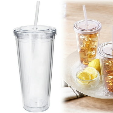 1 Pcs Clear Acrylic Tumblers with Lids and Straw,20 oz Double Wall ...