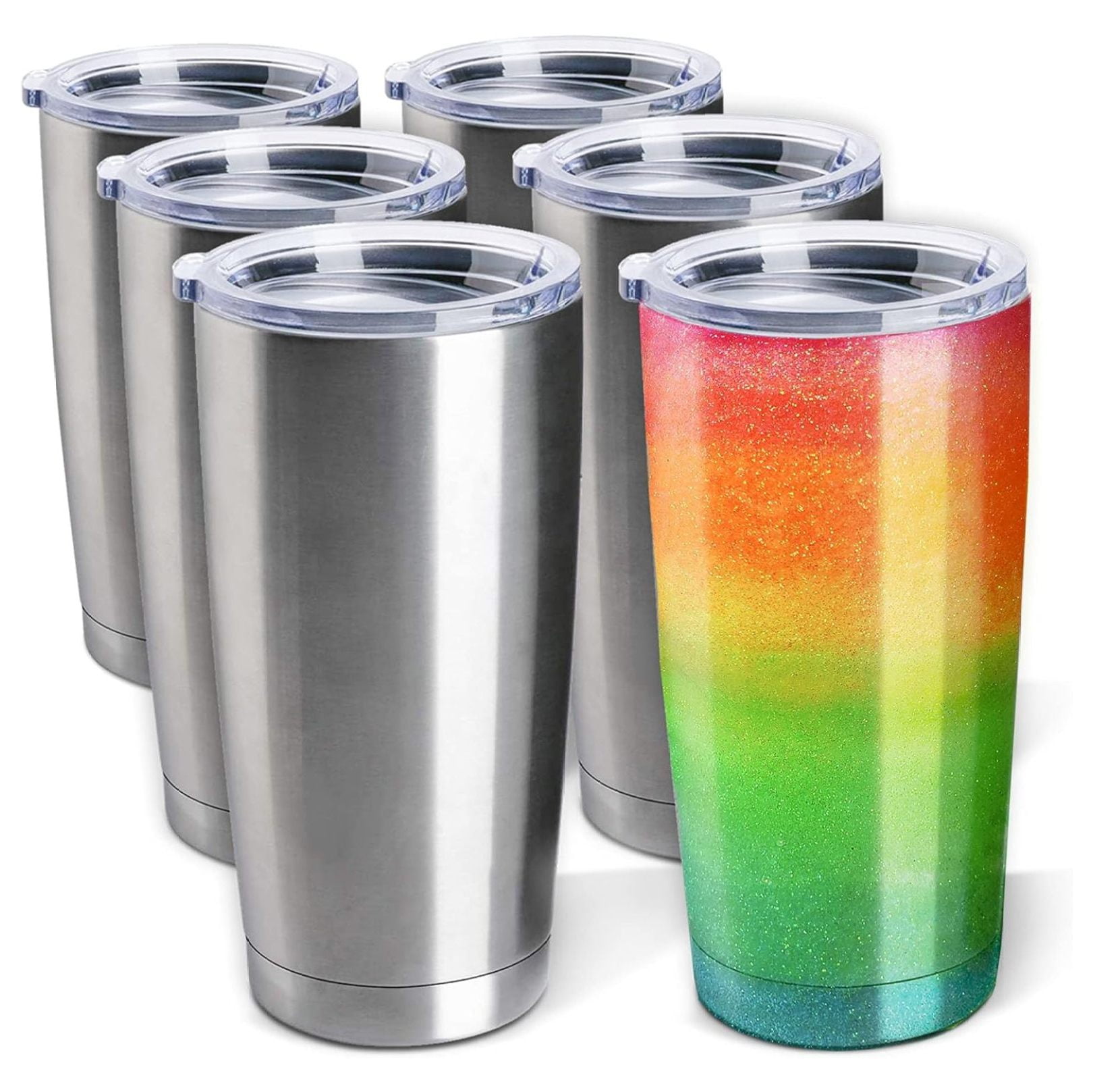 Double Wall Cups Bulk (6 pack) - 20 oz Stainless Steel Hot and Cold 6 ...