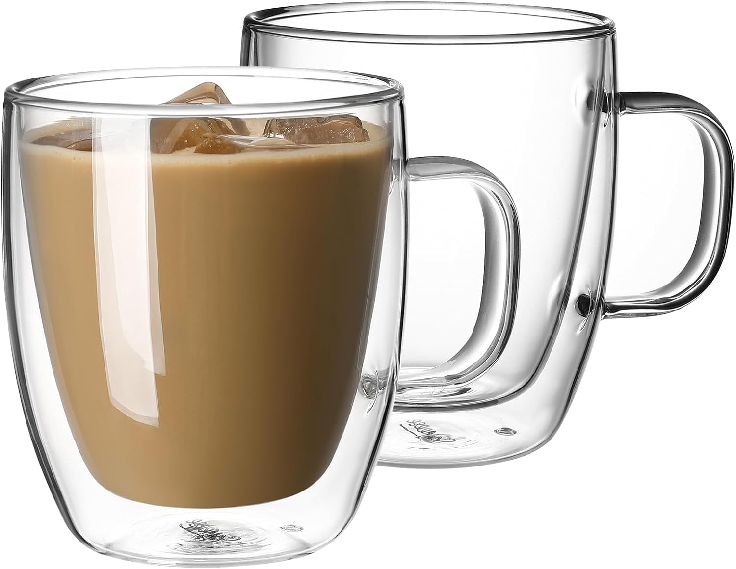 Double Wall Glass Coffee Mugs - 12.5 oz Insulated Clear Coffee Mugs Set ...