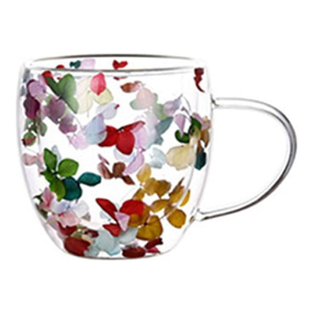 Double Wall Glass Cup Dry Flower Fillings Coffee Tea Mugs Heat ...