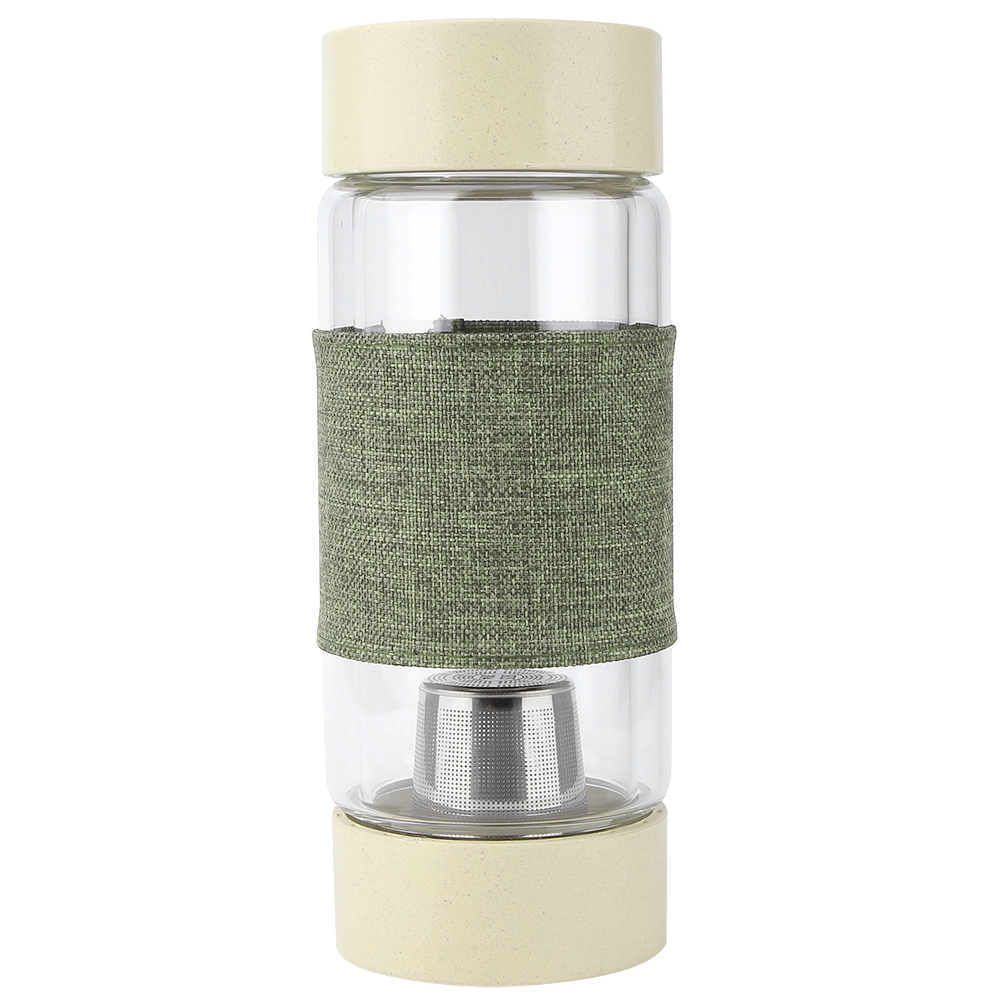 Double Wall Glass Portable Water Bottle Tea Separation Stainless Steel Filter Cup (Green ...