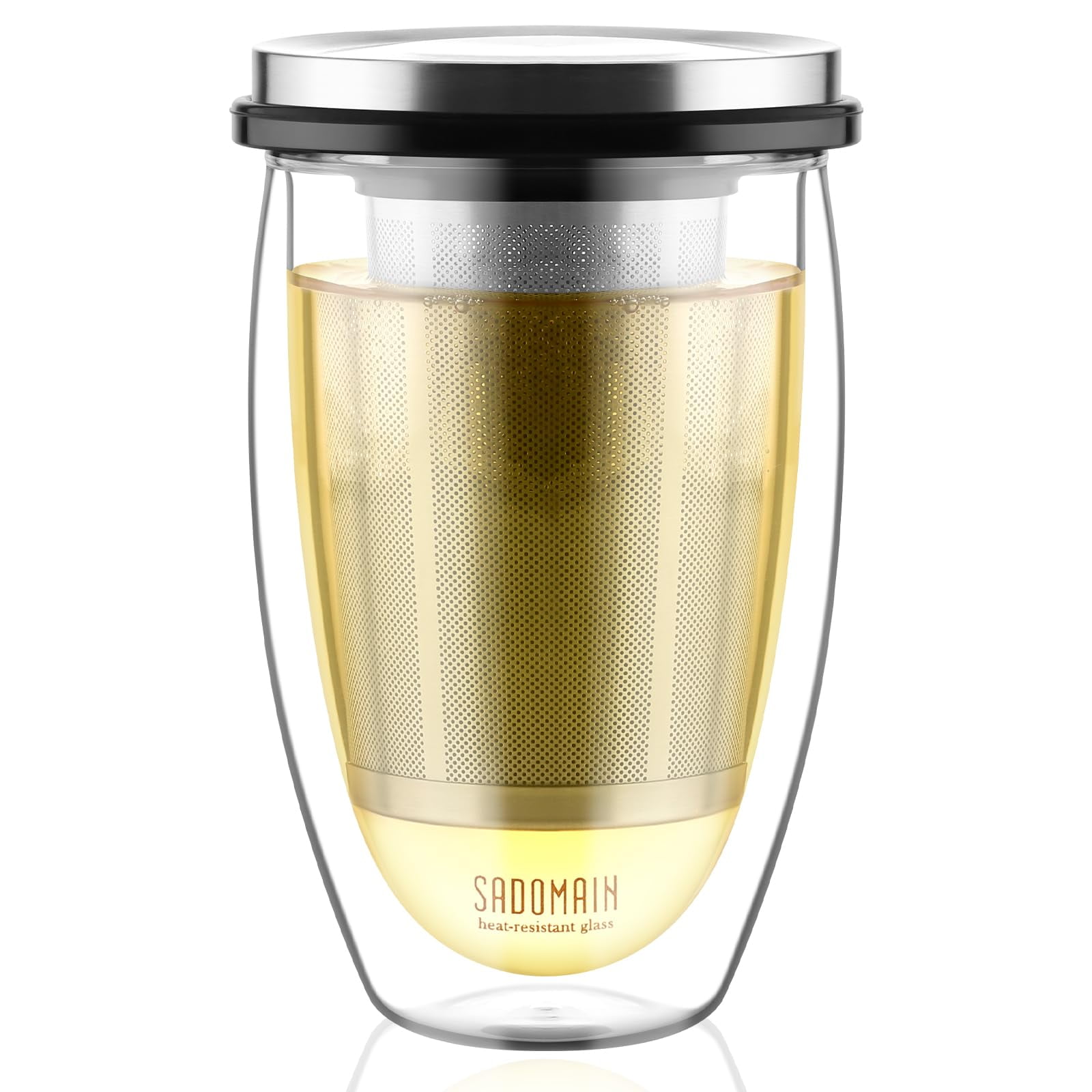 Double Wall Glass Tea Cup with Strainer in 12oz/350ml,100% Plastic-Free ...