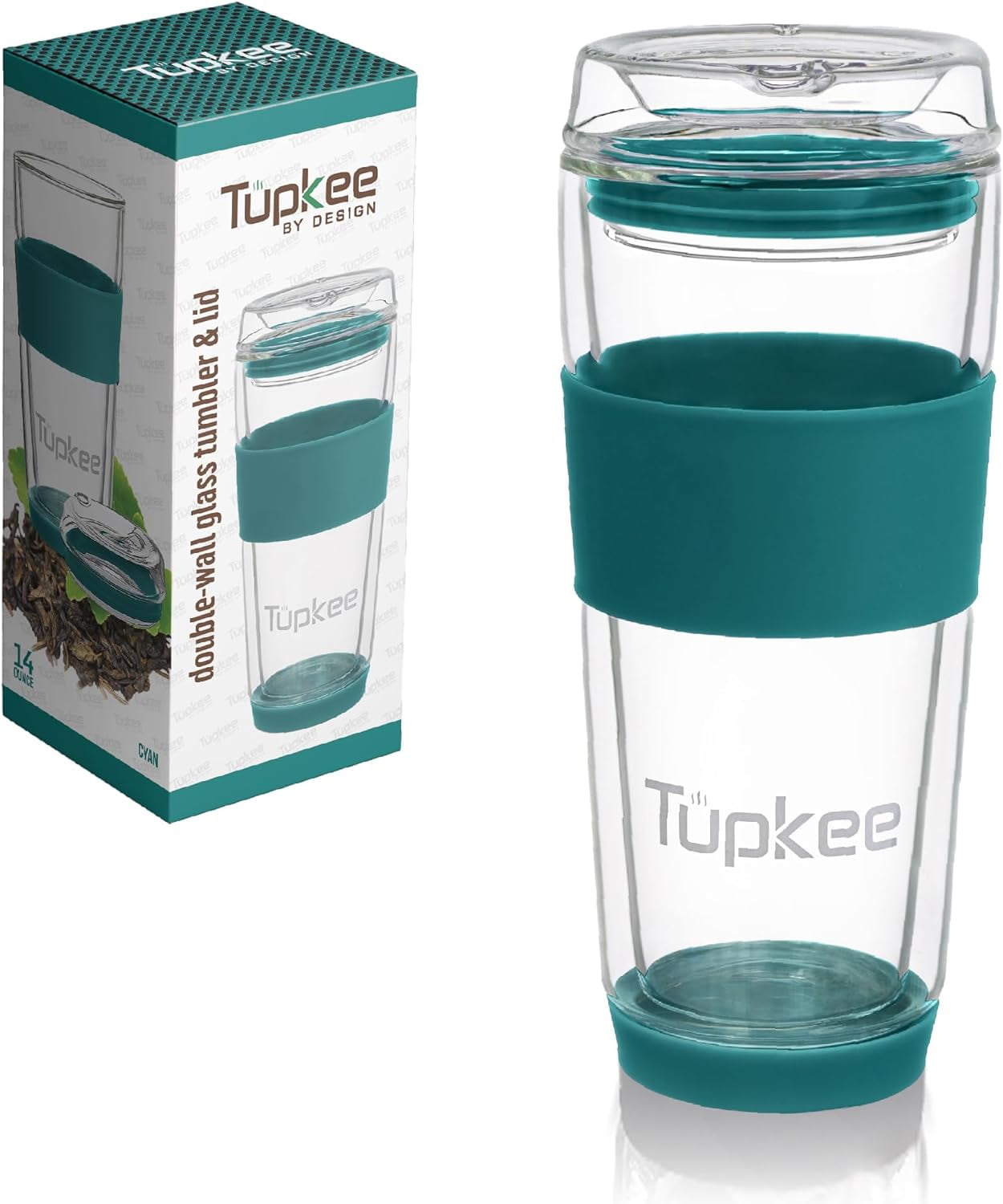 Double Wall Glass Tumbler - 14-Ounce, All Glass Reusable Insulated Tea ...