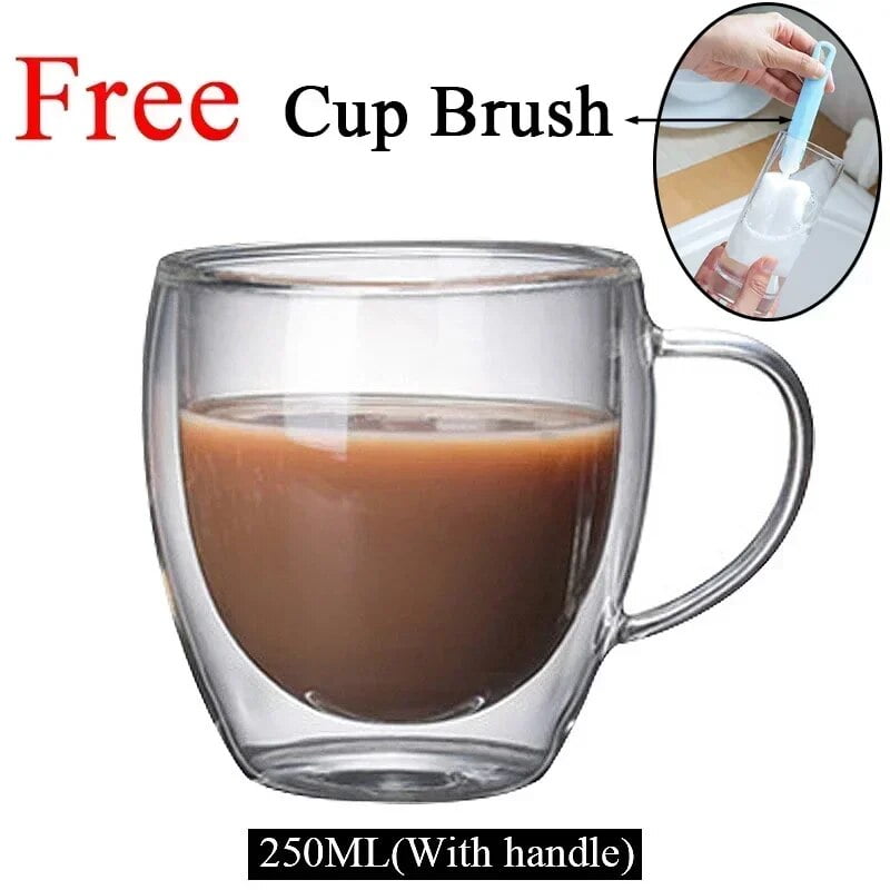 Double Wall High Borosilicate Glass Mug Heat Resistant Tea Milk Lemon Juice Coffee Water Cup Bar ...