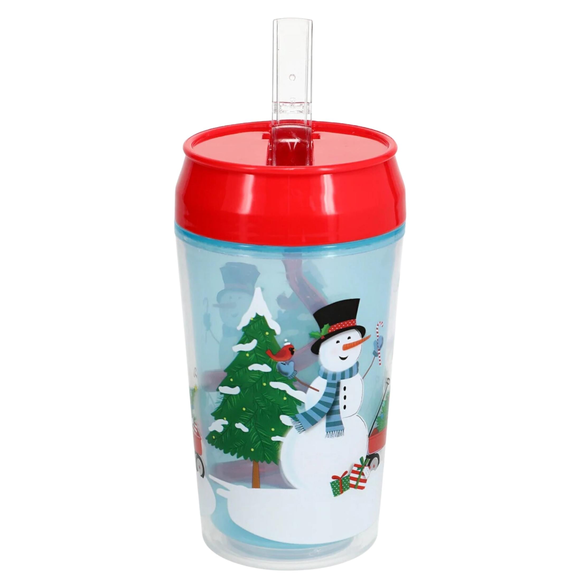 Double Wall Holiday Themed Tumbler with Flip-Up Straw 12 fl oz Snowman ...