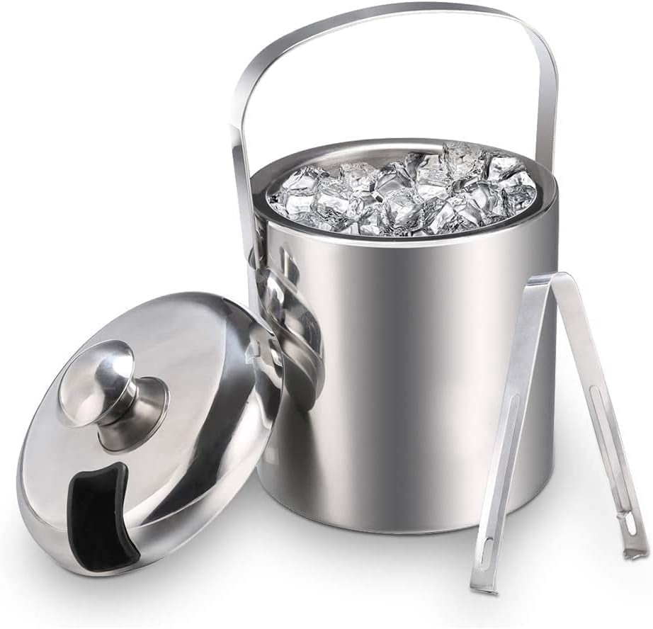 Double Wall Ice with Lid 1.2 Liter Ice Container with Tongs - Insulated ...